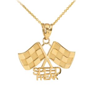 sideways crosses 10k yellow gold racing flags with speed freak charm pendant necklace, 20"