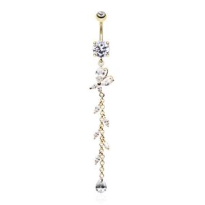 wildklass jewelry golden butterfly gem sparkle belly button ring