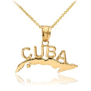 high polish 10k yellow gold cuba pendant necklace, 22"