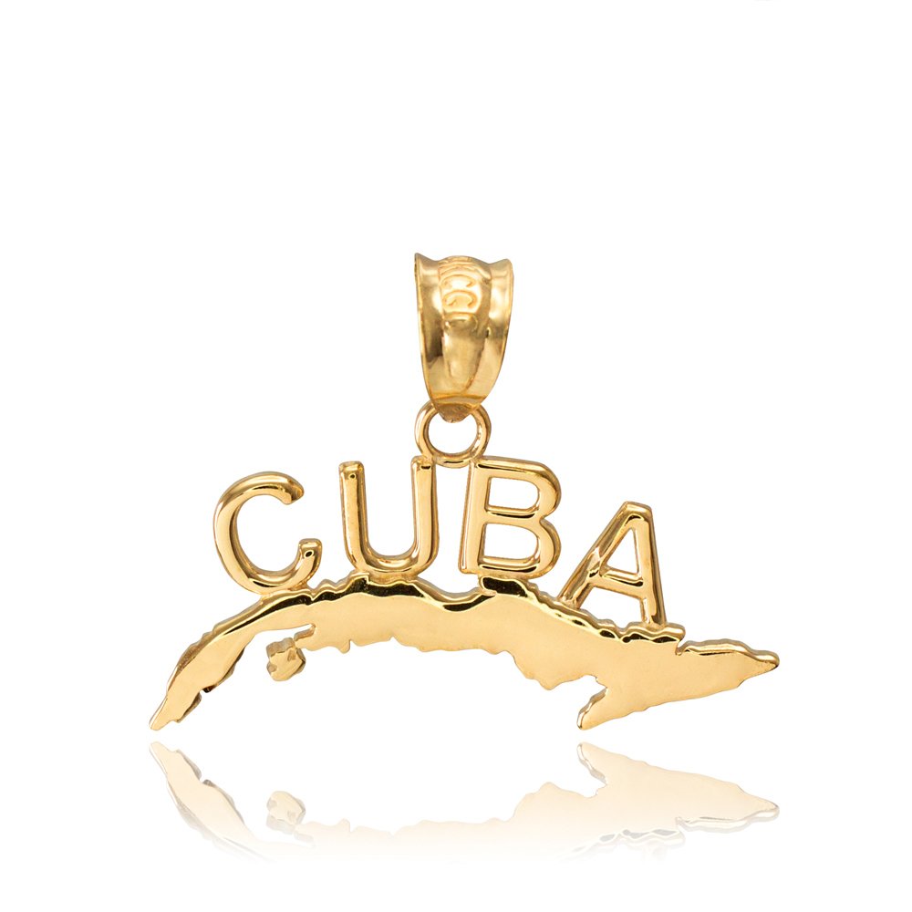 High Polish 10k Yellow Gold CUBA Pendant Necklace, 22"