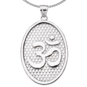 fine sterling silver engravable om/aum oval shaped yoga charm pendant necklace, 16"