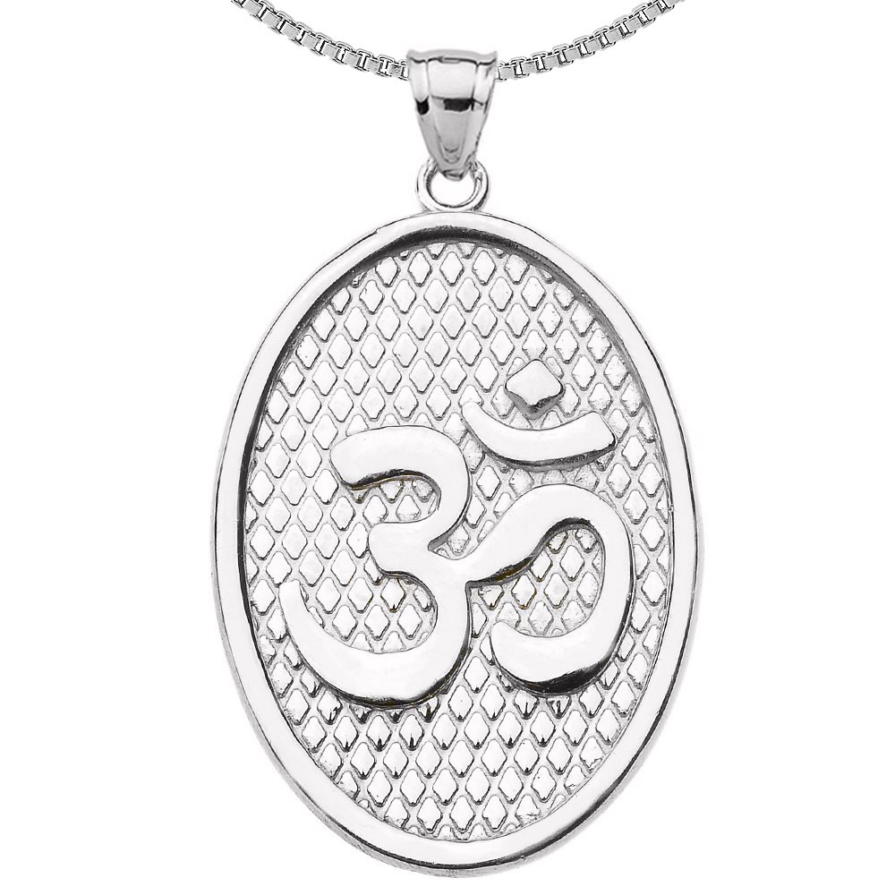 Fine Sterling Silver Engravable Om/Aum Oval Shaped Yoga Charm Pendant Necklace, 16"