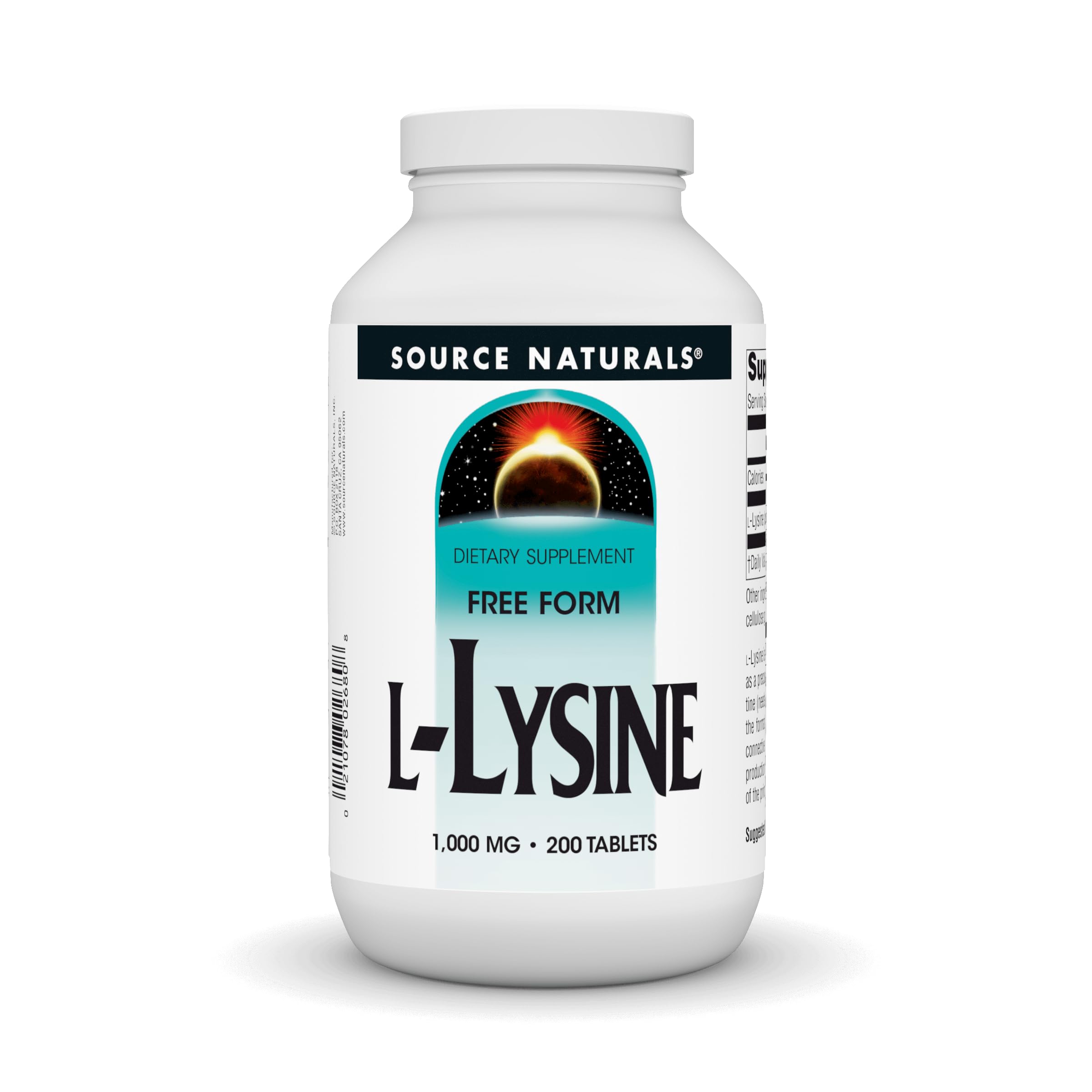 Source Naturals L-Lysine 1000 mg Free Form - Amino Acid Supplement Supports Energy Formation & Collagen* - 200 Tablets