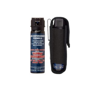 Pepper Enforcement PE1110M-FT Splatter Stream Pepper Spray with Metal Belt Clip Holster for Self Defense - Maximum Strength 10% OC Formula - Emergency Personal Safety & Protection