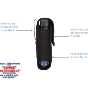 Pepper Enforcement PE1110M-FT Splatter Stream Pepper Spray with Metal Belt Clip Holster for Self Defense - Maximum Strength 10% OC Formula - Emergency Personal Safety & Protection