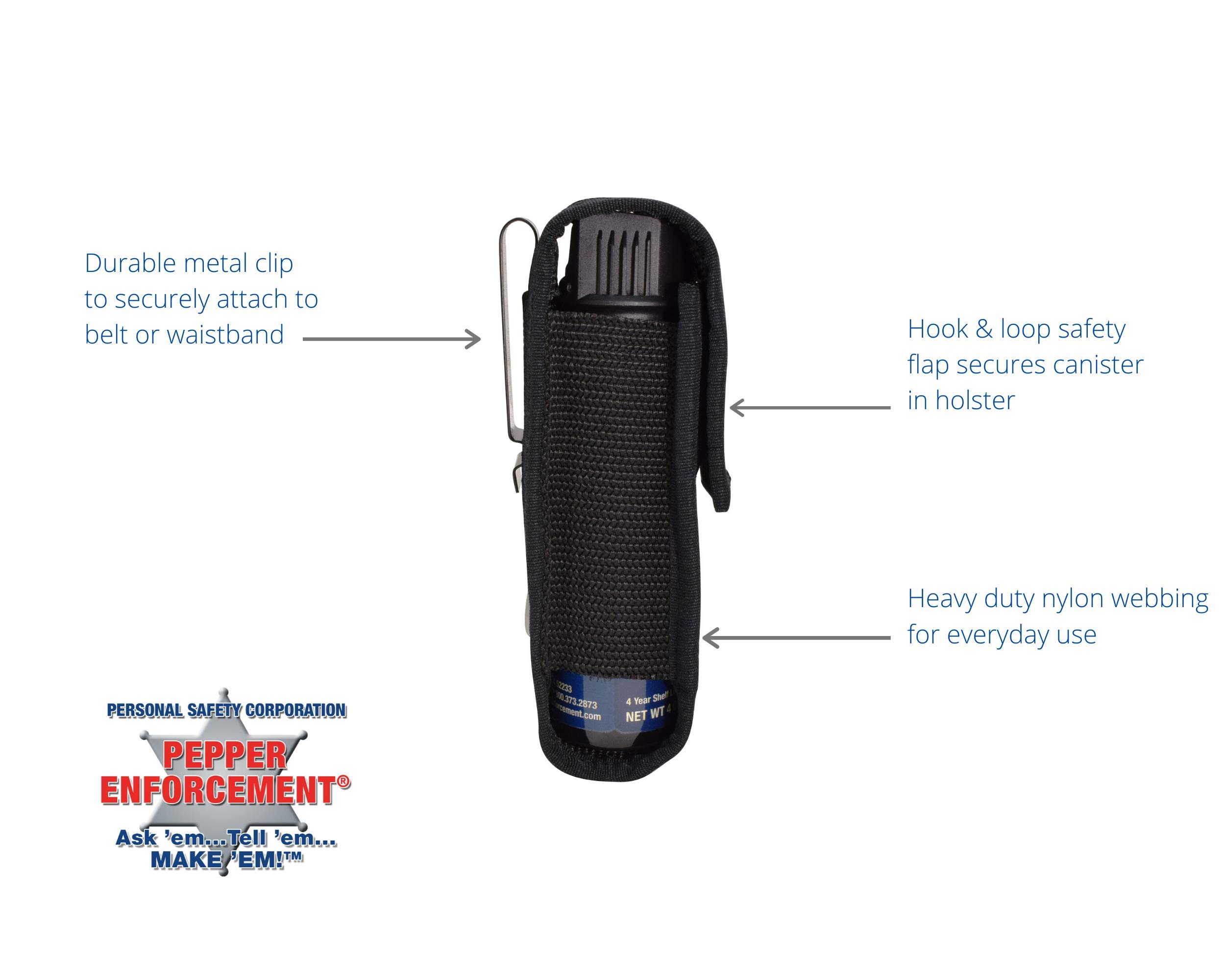 Pepper Enforcement PE1110M-FT Splatter Stream Pepper Spray with Metal Belt Clip Holster for Self Defense - Maximum Strength 10% OC Formula - Emergency Personal Safety & Protection