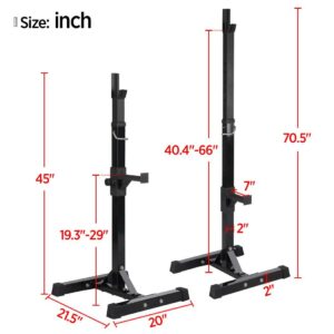 Yaheetech Pair of Adjustable Squat Rack Standard 44-70 Inch Barbell Rack Solid Steel Squat Stands Bench Press Rack Home Gym Portable Dumbbell Racks Stands