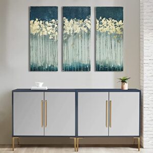 Madison Park Wall Art Living Room Decor - Embelished Gold Foil Triptych Canvas Home Accent Dining, Bathroom Decoration, Ready to Hang Painting for Bedroom, 15" x 35", Midnight Forest Blue 3 Piece