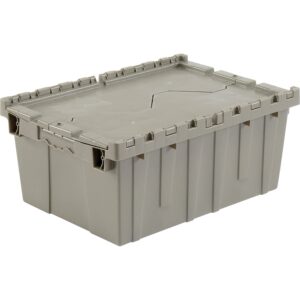 global industrial distribution container with hinged lid, 21.9x15.3x9.7, gray