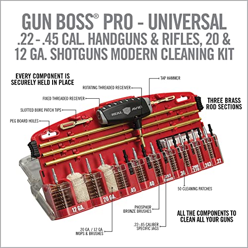 Real Avid Gun Boss Pro Universal - Cleaning Kit For All Guns 12 and 20 gauge shotguns, 45, 40, 357, 38, 380, 9MM, 30, 308, 7.62, 270, 7MM, 243, 260, 6.5MM, 223, 556 Model:AVGBPRO-U