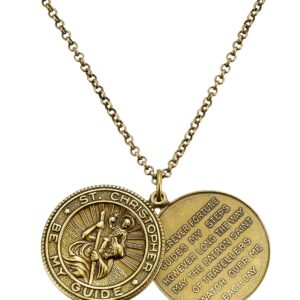 Symbols of Faith Brass-Tone with Purple AB Accent St. Christopher Slide Prayer Pendant Necklace, 36"