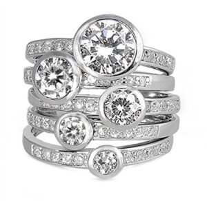 stackable bezel round white cz wedding ring set .925 sterling silver size 9