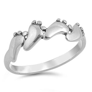 feet foot footprint ring new .925 sterling silver band size 6