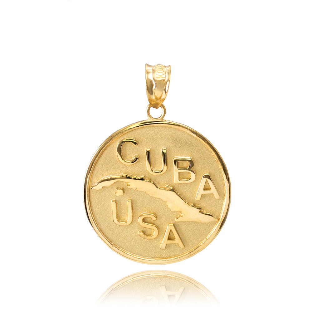 Trendy Necklaces Solid 10k Yellow Gold CUBA-USA Medallion Charm Pendant