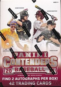 2015 panini contenders baseball exclusive factory sealed retail box with two(2) autographs! look for rc & autos of aaron judge, vladamir guerrero jr, austin riley, ian happ, gleyber torres & more!