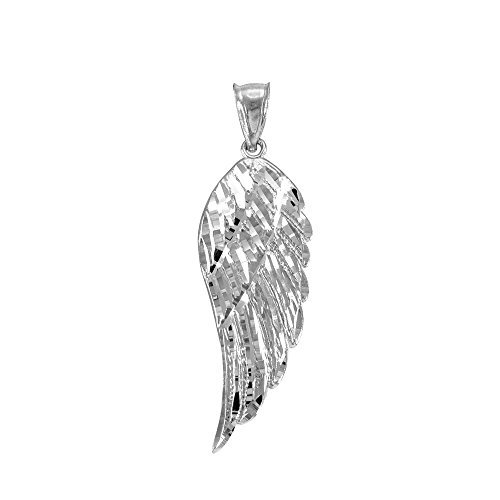 .925 Sterling Silver Textured Single Angel Wing Heavenly Celestial Charm Pendant Only