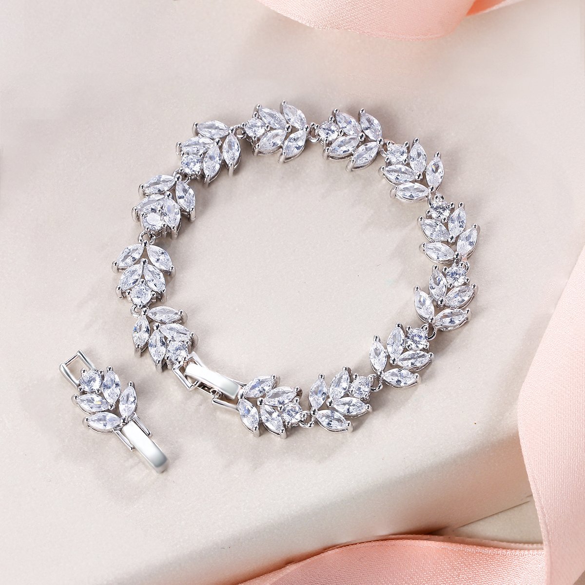 EVER FAITH Wedding Bridal Bracelets for Brides Bridesmaids, White Cubic Zirconia December Birthstone Leaf Roman Tennis Bracelet for Women, Prom