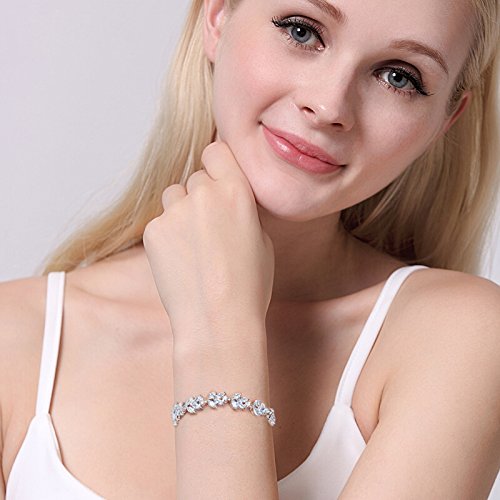 EVER FAITH Wedding Bridal Bracelets for Brides Bridesmaids, White Cubic Zirconia December Birthstone Leaf Roman Tennis Bracelet for Women, Prom