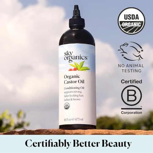 Sky Organics Organic Castor Oil (16 oz) USDA Certified Organic, 100% Pure, Cold Pressed, Hexane Free, Boost Hair Growth, Use with Castor Oil Pack