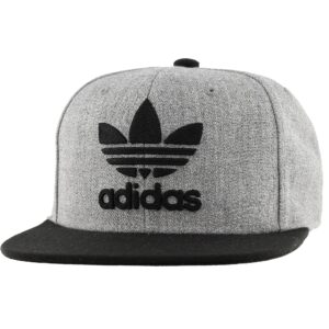 adidas originals men's trefoil chain flatbrim snapback cap, heather grey/black, one size