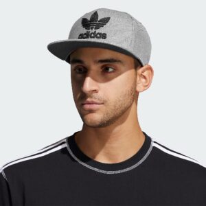 adidas Originals Men's Trefoil Chain Flatbrim Snapback Cap, Heather Grey/Black, One Size