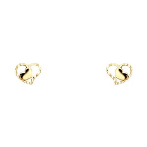 14k Yellow Gold Double Hearts Stud Earrings with Screw Back