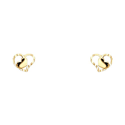 14k Yellow Gold Double Hearts Stud Earrings with Screw Back