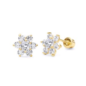 14k yellow gold flower stud earrings with screw back