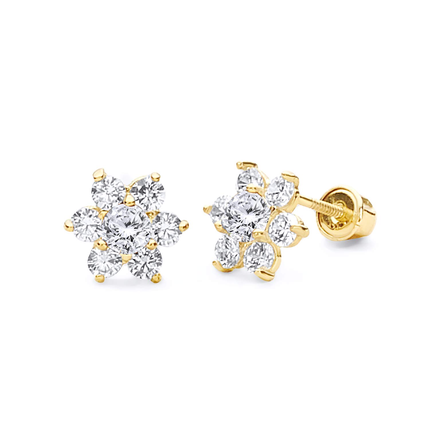 14k Yellow Gold Flower Stud Earrings with Screw Back