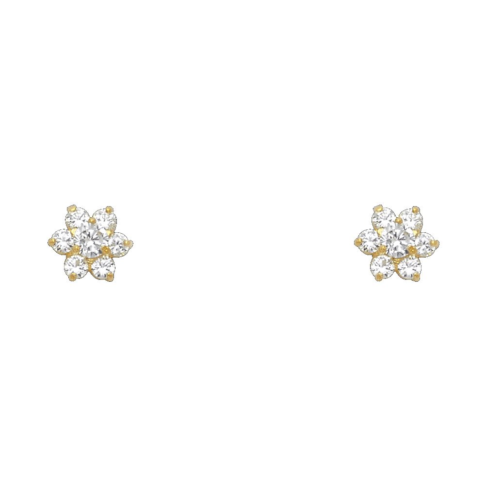 14k Yellow Gold Flower Stud Earrings with Screw Back