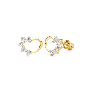 14k yellow gold journey heart stud earrings with screw back