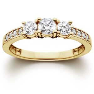 p3 pompeii3 1 ct 3-stone diamond engagement ring 10k yellow gold - size 6.5