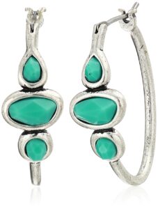 lucky brand silver-tone turquoise 1" hoops earrings, one size, silver and green