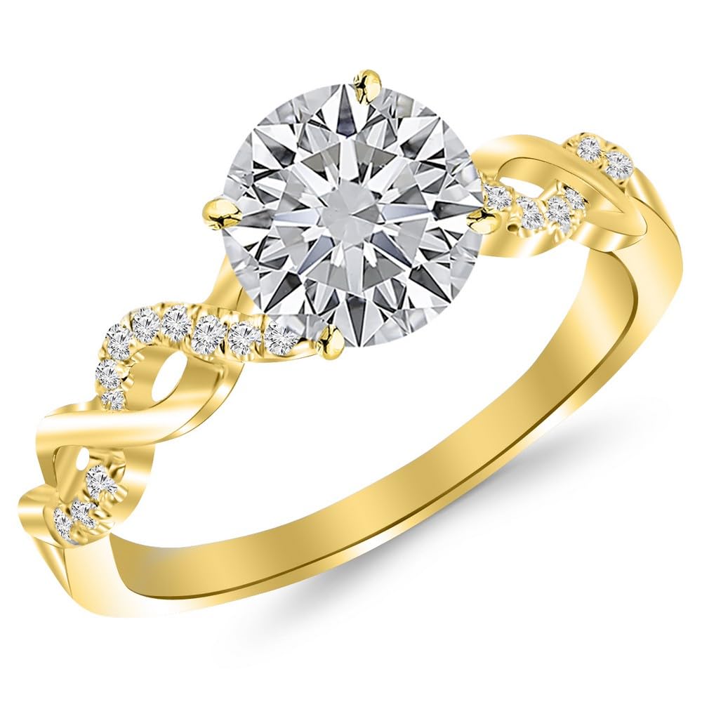 2 Carat Classic Prong Set Diamond Engagement Ring 14K Yellow Gold with a 1.5 Carat J-K I2 Round Brilliant Cut/Shape Center