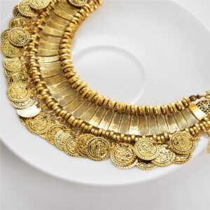 LUREME Vintage Engraved Coin Bib Statement Necklace Clavicle Necklace (01003295) (Antique Gold)