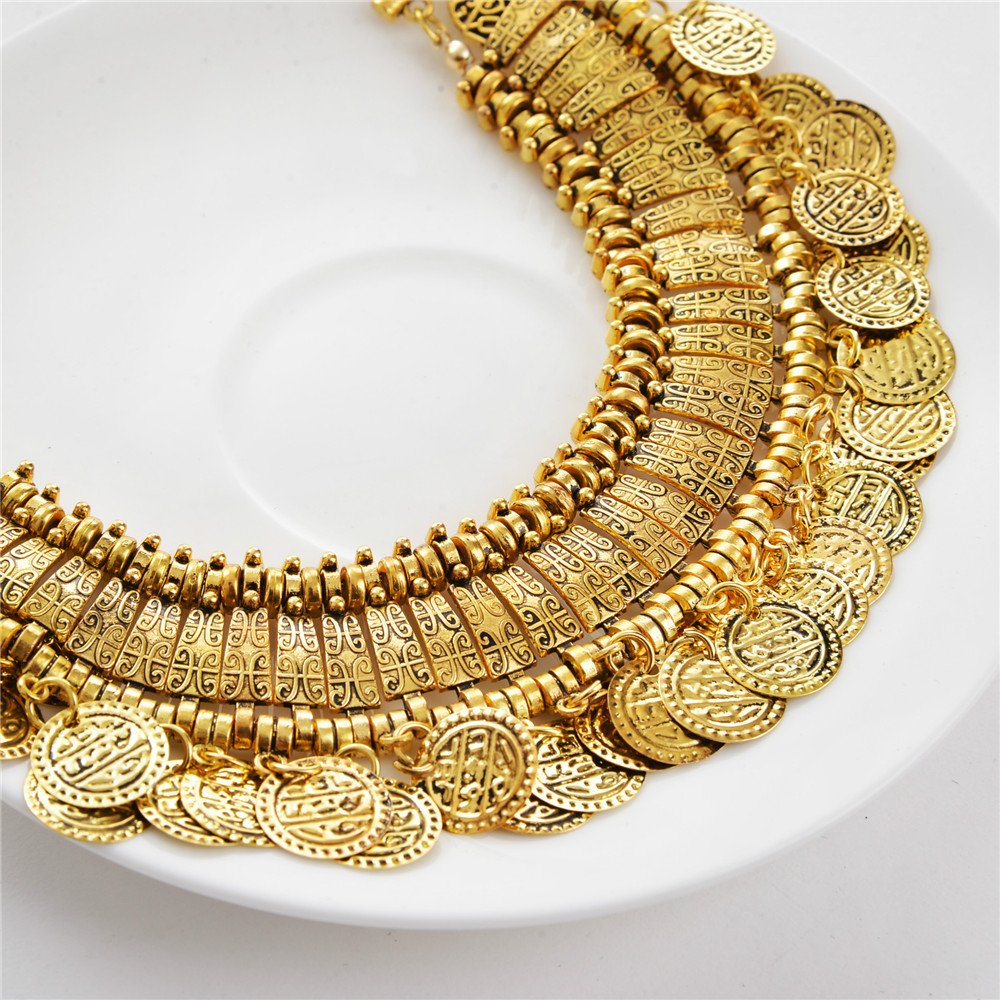 LUREME Vintage Engraved Coin Bib Statement Necklace Clavicle Necklace (01003295) (Antique Gold)