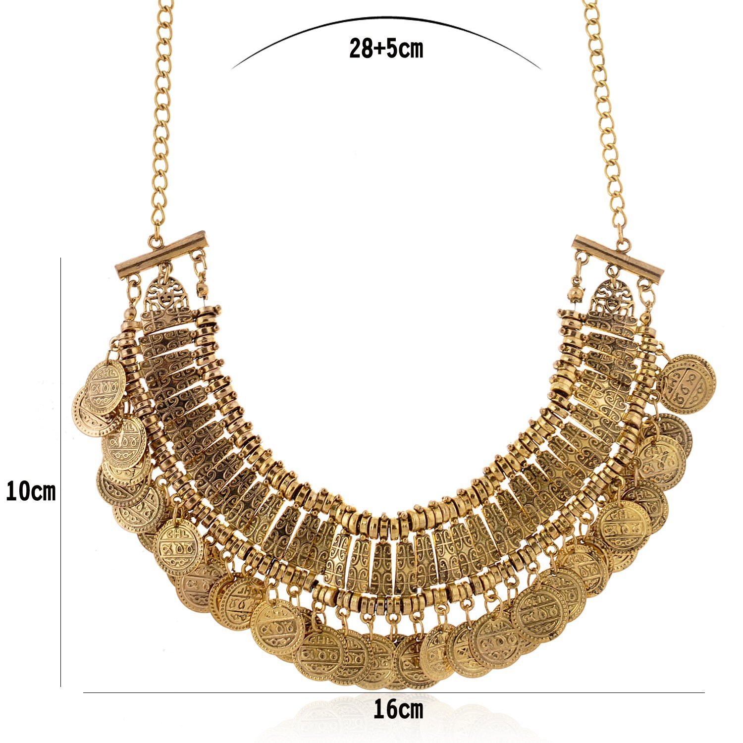 LUREME Vintage Engraved Coin Bib Statement Necklace Clavicle Necklace (01003295) (Antique Gold)