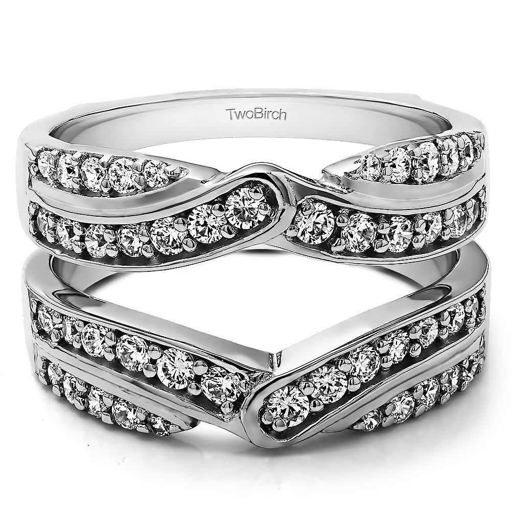 TwoBirch Sterling Silver Infinity Bypass Engagement Ring Guard With Cubic Zirconia (3/4 ct., Size 8)