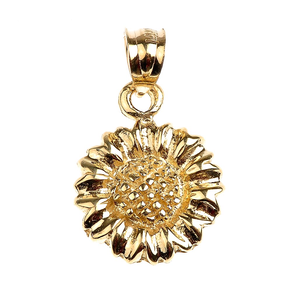 Polished 10k Yellow Gold Sunflower Charm Pendant