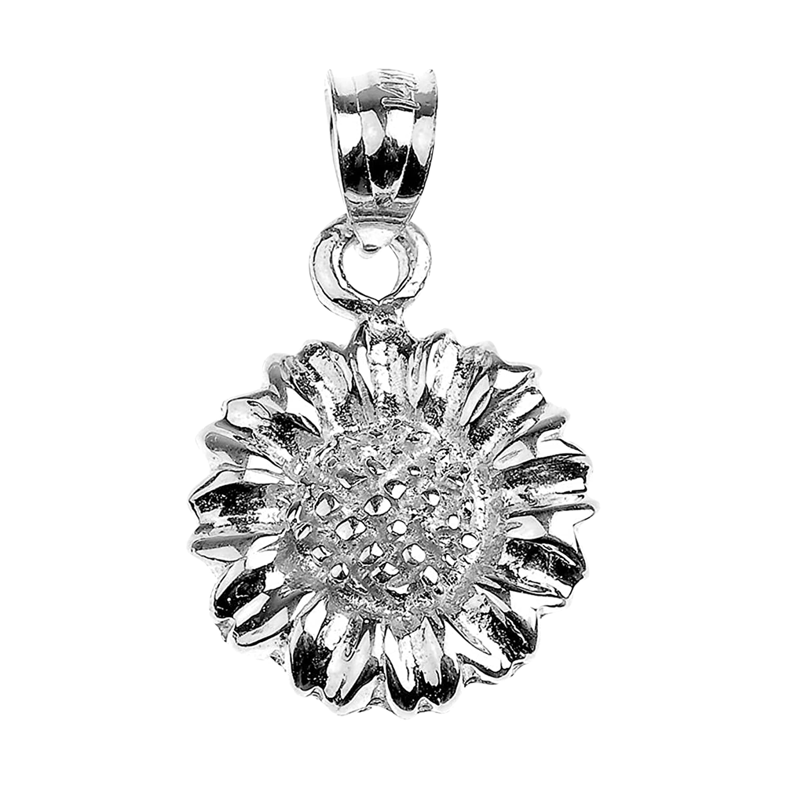 .925 Sterling Silver Dangling Sunflower Helianthus Flower Blossom Charm Pendant - Pendant Only