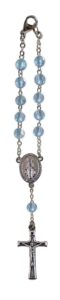 cathedral art march/aquamarine birthstone car rosary, silver