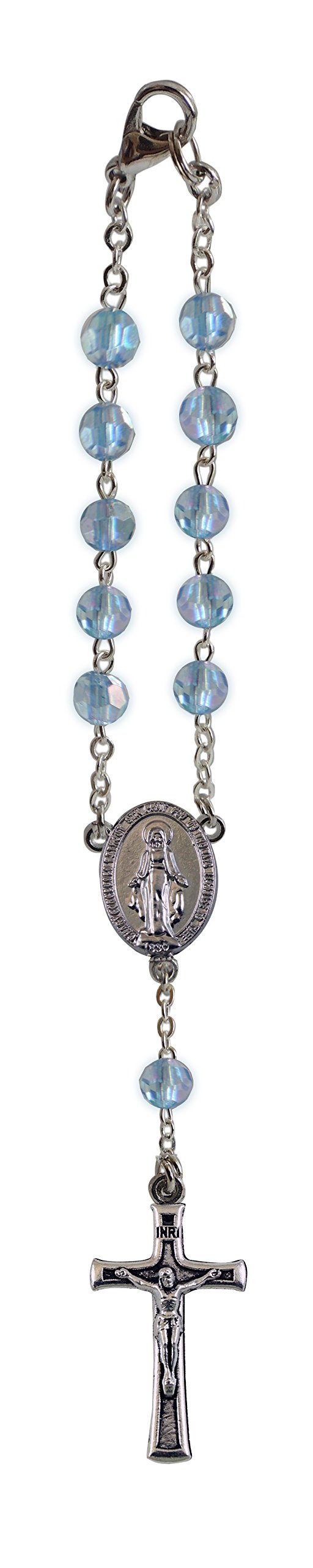 Cathedral Art March/Aquamarine Birthstone Car Rosary, Silver