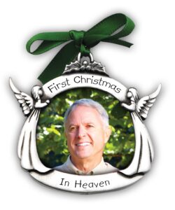 cathedral art first christmas in heaven in memory frame ornament, holds 2 inch photo