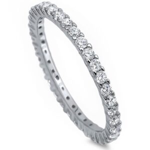 oxford diamond co stackable clear cubic zirconia eternity anniversary band .925 sterling silver ring sizes 2-11 (3)