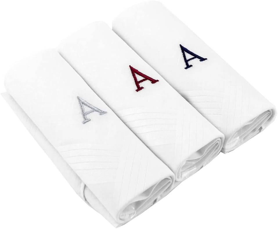 Handkerchiefs for Men, 3 Piece Set Cotton Hanky, Monogrammed, Initial Handkerchiefs, Pocket Square For Men