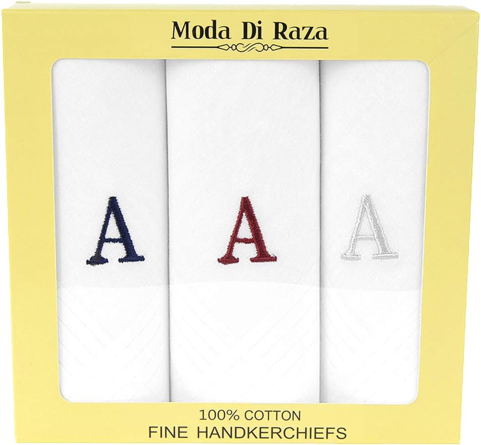 Handkerchiefs for Men, 3 Piece Set Cotton Hanky, Monogrammed, Initial Handkerchiefs, Pocket Square For Men