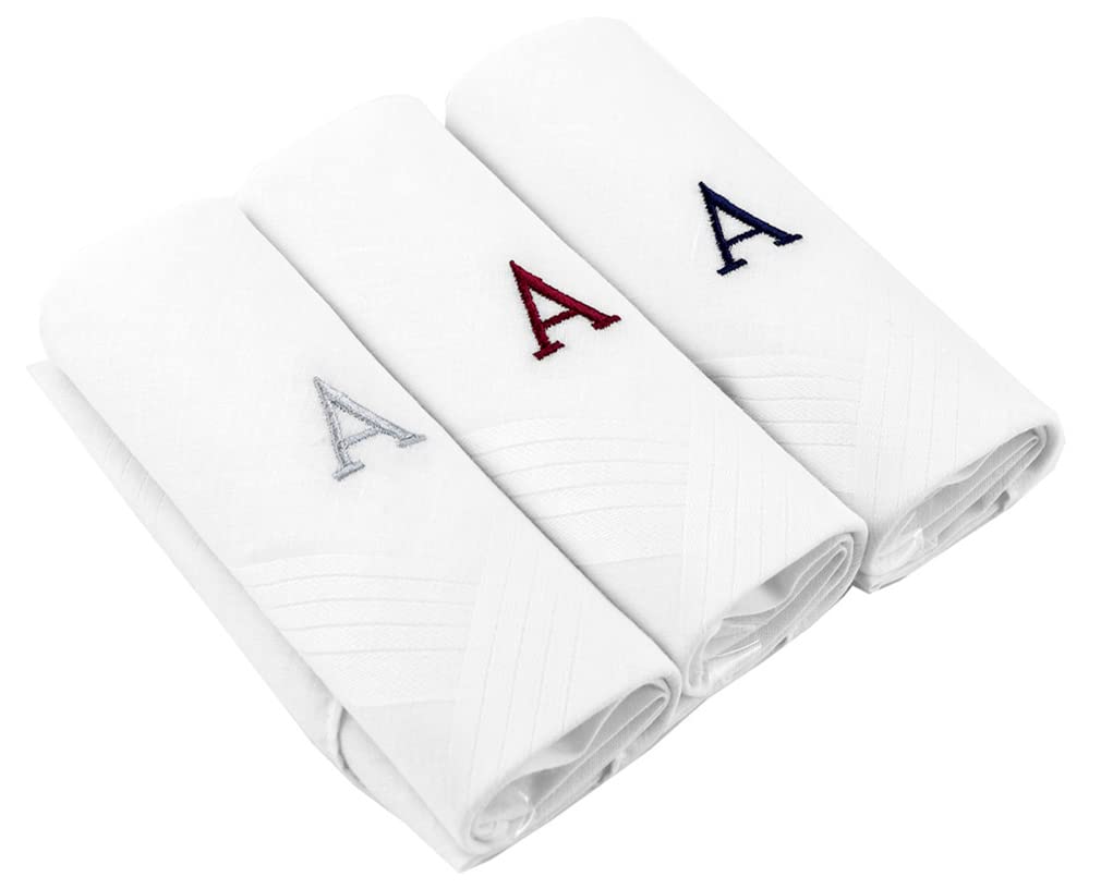 Handkerchiefs for Men, 3 Piece Set Cotton Hanky, Monogrammed, Initial Handkerchiefs, Pocket Square For Men