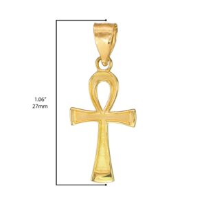 14K Yellow Gold 1" Egyptian Ankh Cross Key of Life Pendant Charm