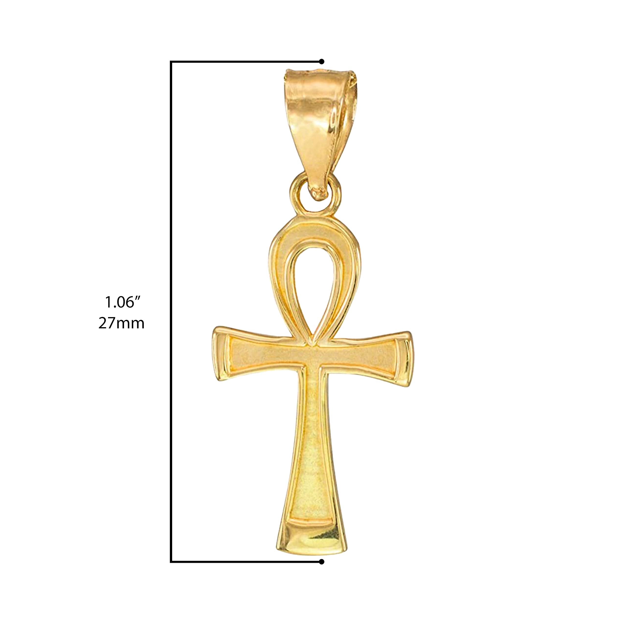 14K Yellow Gold 1" Egyptian Ankh Cross Key of Life Pendant Charm