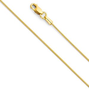 14k real yellow gold solid 0.8mm round snake chain necklace with lobster claw clasp - 20"